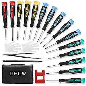 OPOW 19-Piece Precision Screwdriver Set with Pouch, Phillips, Slotted, Pentalobe Torx Star for PC, Laptop, Phone, Camera, Eyeglass, Watch, Toys, Non-Slip Grip, Magnetic Small Screwdrivers set