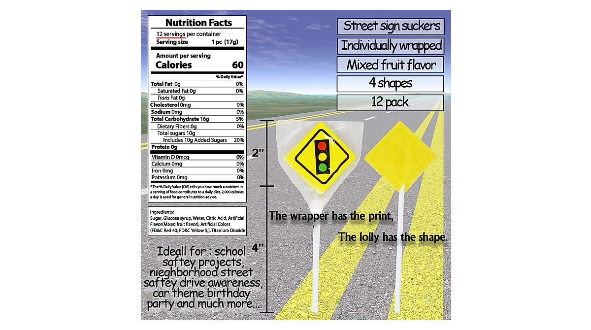 12 Road Sign Lollipop Suckers - Perfect Party Favors