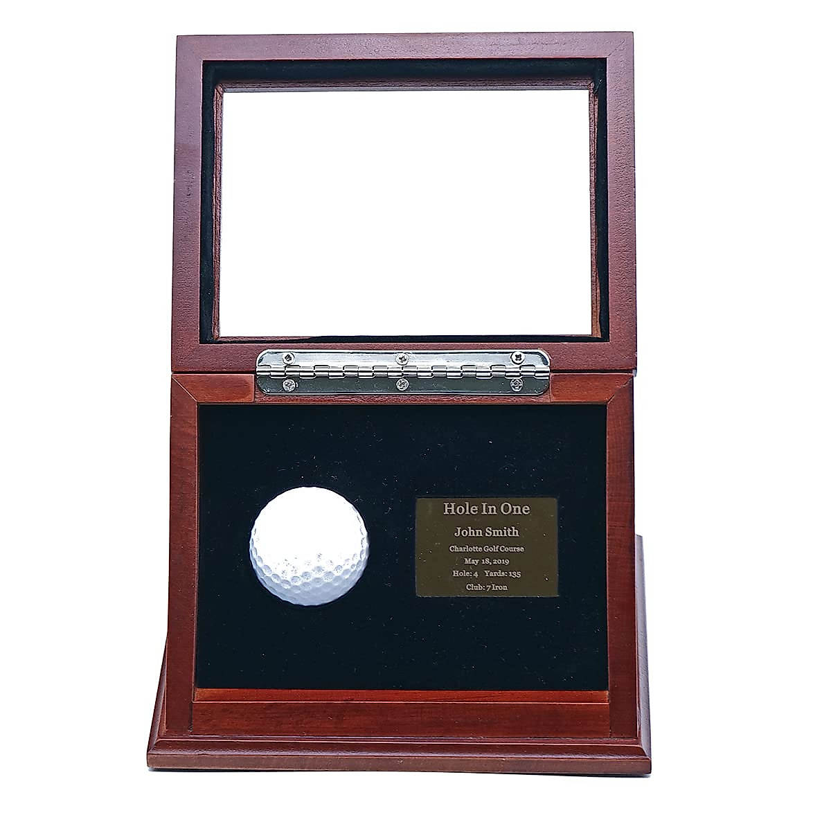 Show Box in One Golf Ball Beech Wood Display Case Box Shadow Box with Glass Window Free Customized Plaque Engraving Brown