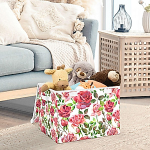 xigua Rose Storage Bin with Lids Larger Collapsible Decorative Cube Storage Bins with Handles Divider for Bedroom Closet Living Room