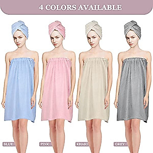 TOCOHO Women Microfiber Bath Wrap Towel and Hair Drying Towel - Adjustable Soft Body Wraps Dress with Hair Towel, Super Absorbent to Quick Drying Hair and Body (Grey)