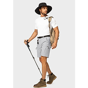 Men's Hiking Cargo Shorts Stretch Quick Dry Outdoor Tactical Shorts for Men with Multi Pocket for Fishing Casual(Light Grey,XXL)