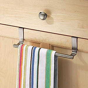 Coufce 23cm / 9 Inch Stainless Steel Kitchen Cabinet Towel Holder, Over Door Towel Rack Bar Holder, Towel Rack with Hooks for Bathroom, Over Cabinet Cupboard Doors(2Pcs)