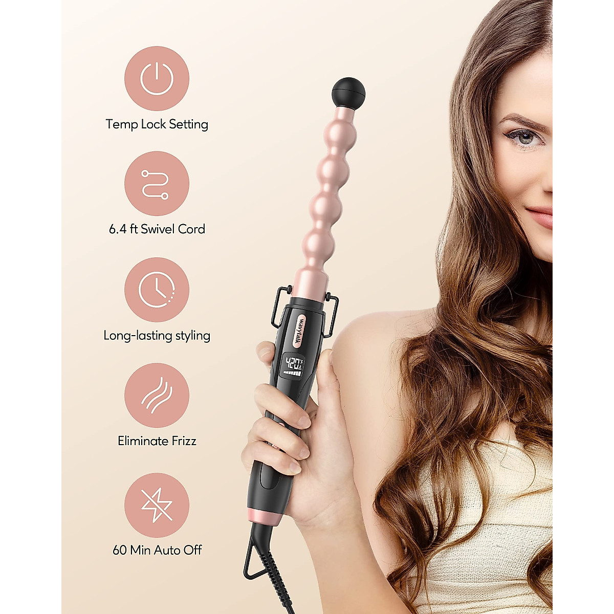 Wavytalk Bubble Wand Curling Iron, Ceramic 1 Inch Bubble Curling Wand for Short & Long Hair, Spiral, with Adjustable Temp, Dual Voltage, Include Heat Resistant Glove