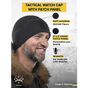2SBR 2SABERS Tactical Winter Fleece Beanie with Patch Panel – Skull Watch Cap Hat Army