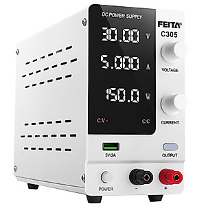 FEITA C305 DC Power Variable Supply Adjustable 30V 5A High Precision Bench Lab Power Supplies Programmable with Output Switch, 5V/2A USB Interface for Anodizing & Electroplating Kit