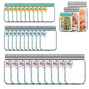 Enkrio 30Pcs Mason Jar Zipper Bags Reusable Food Storage Bags for Snack Nuts Cookies Portable Leakproof Food Saver Bag for Kitchen Travel Camping Picnic Organizer (10S 10M 10L)