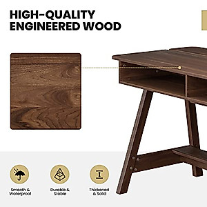 Tangkula Mid Century Writing Desk with Storage Cubes & Hidden Compartment, Computer Desk Makeup Vanity Table for Bedroom, Writing Study Table with Storage Shelf, Home Office Desk Dressing Table