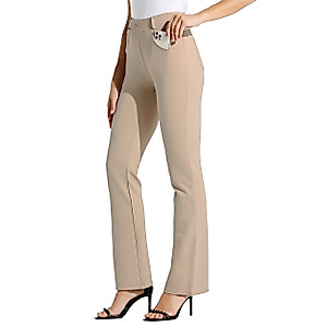 Willit 33" Women's Yoga Dress Pants Bootcut Work Slacks Stretch Office with Belt Loops 4 Pockets Khaki XXL