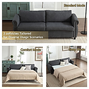 80.7" Pull Out Sofa Bed, 2-in-1 Velvet Queen Convertible Sleeper Couch with Memory Foam Mattress & Solid Wood Bed Frame, Large Pullout Couch Bed for Living Room, Apartment, Small Space,Dark Gray