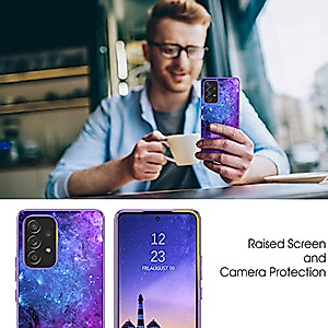 GUAGUA Compatible with Samsung Galaxy A53 5G Case 6.5 Inch Glow in The Dark Noctilucent Luminous Space Nebula Slim Fit Cover Protective Anti Scratch Cases for Galaxy A53, Blue Nebula