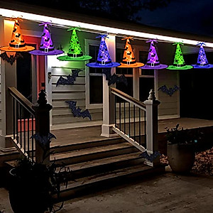 Ivenf Halloween Decoration Lights, 8 PCS Hocus Pocus Witch Hat, Waterproof String Lights with Remote, Halloween Decor for Indoor Outdoor Garden Yard Party Decor