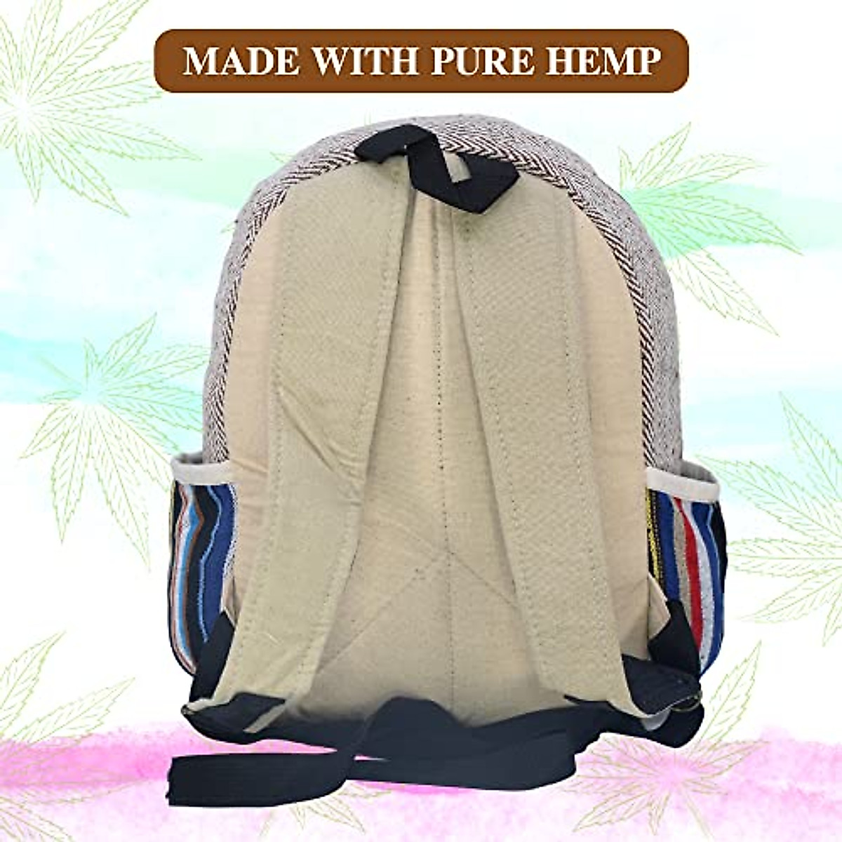 Himalayan hemp back pack. Laptop, Tablet carrying college, travel back pack. Hand made strong multi pocket back pack 1096 (Himalayan Pack 4)