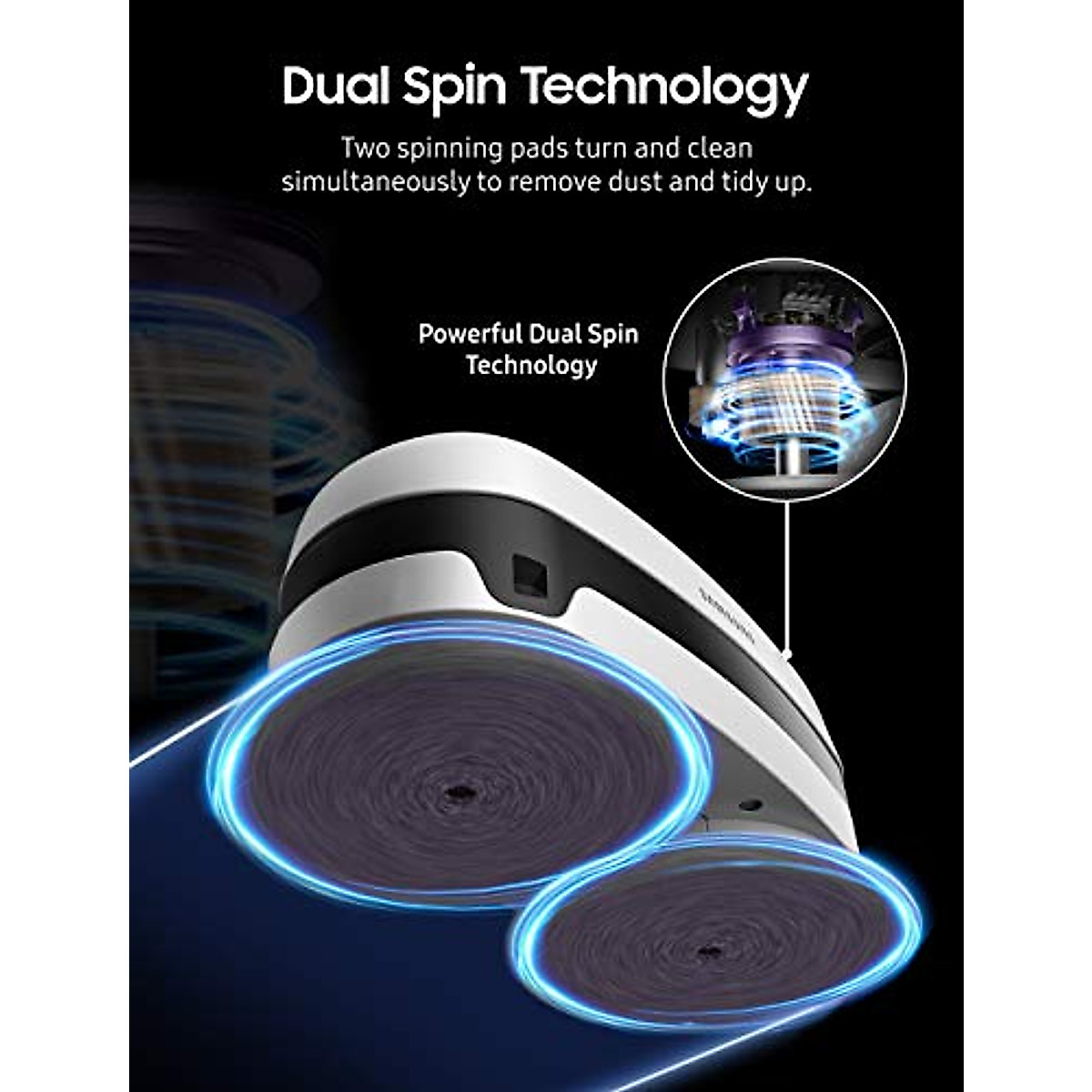 SAMSUNG Jetbot Mop, Cordless Robot Floor Cleaner, Wet Cleaning w/ Dual Spinning Pads, Smart Sensor to Clean Tile, Vinyl, Laminate, Hardwood Floors, Long Battery Life, VR20T6001MW, White