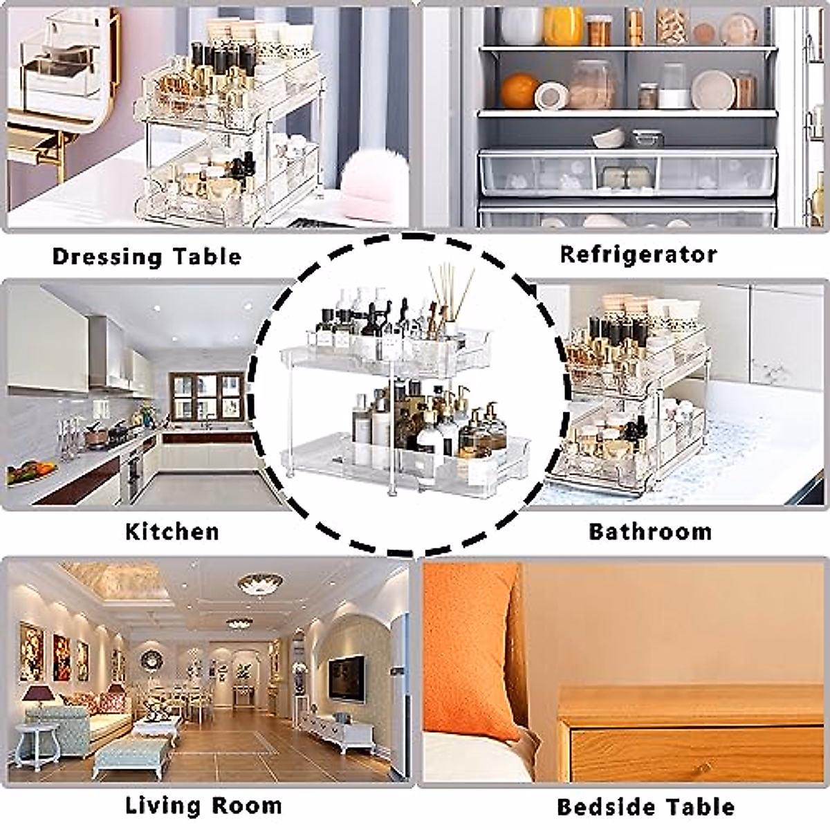 Lovelyduo 2 Tier Clear Dividers Organizer, MultiUse Slide-Out Storage Container, Kitchen, Pantry, Medicine Cabinet Storage Bins, Bathroom, Vanity Makeup, Under Sink Organizing