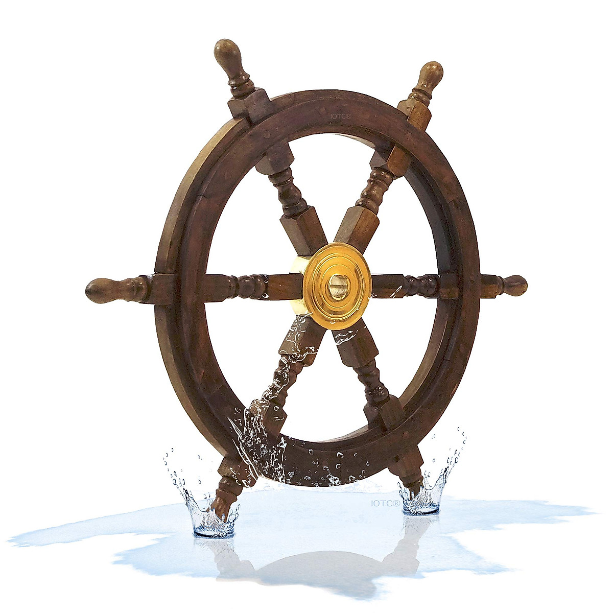 Nautical Specials SH 8763-VC Nautical Sheesham Wood Ship Wheel with Brass Center Home Decoration Gifts (24")