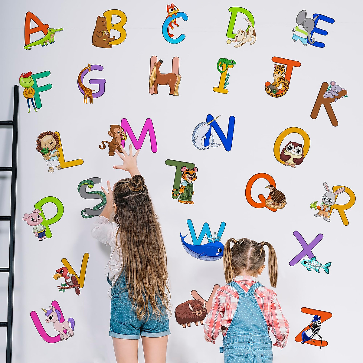 ABC Educational Wall Stickers for Kids - Animal Alphabet Wall Decals by Lipastick - Letters Wall Decals for Bedroom Girls Boys Baby Room Decoration Nursery Removable Wall Decals Peel and Stick