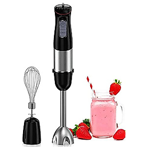 Hand Blender for Kitchen, 500W Immersion Blender 2-in-1 with 6 Speeds and Turbo Setting, Handheld Mixer with Stainless Steel Blades for Smoothie, Baby Food, Sauces, Puree, Soup, BPA Free, Black