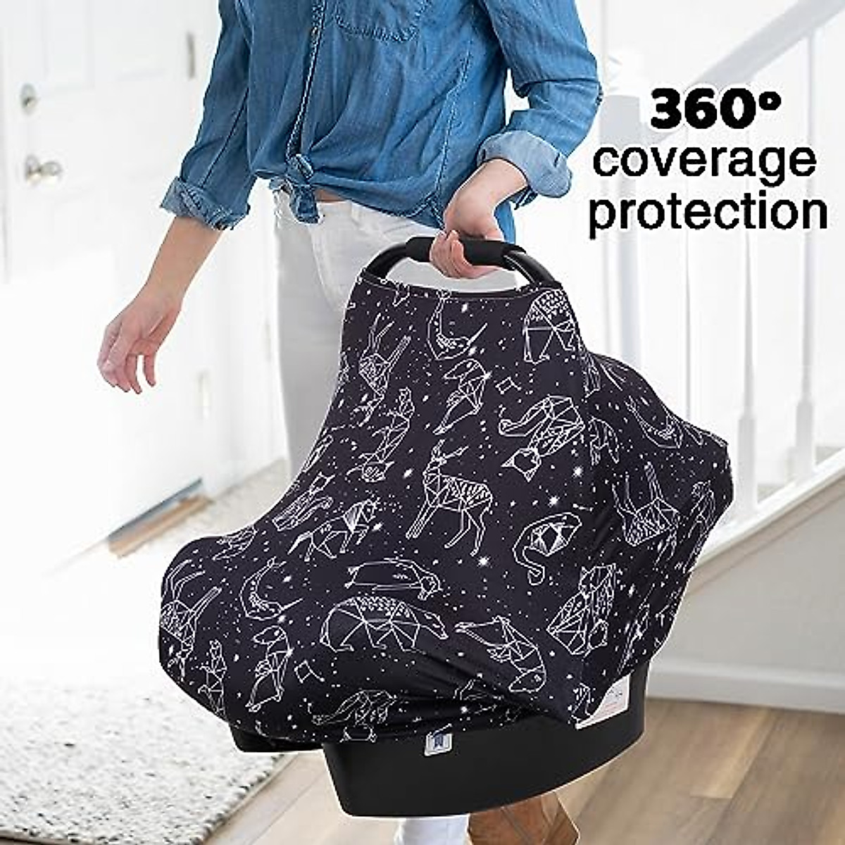 Nursing Cover Carseat Canopy, Rquite Car Seat Covers for Babies Mom Breastfeeding Scarf Infant Multi-Use Cover Ups for Baby Stroller & Shopping Cart & Feeding High Chair -Large Size for Girl Boy