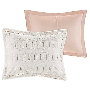 Madison Park Soft Plush Comforter Long Faux Fur Design, Mid Century, Modern All Season Down Alternative Bedding Set with Matching Sham, Full/Queen, Gia, Natural/Blush 3 Piece