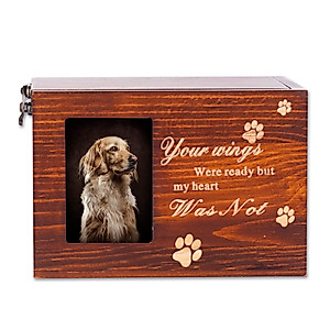 Pet Urns for Dogs or Cats Ashes, Loss Pet Memorial Remembrance Gift, Personalized Photo Frame Urns Wooden Memorial Keepsake Cat or Dog Memory Box with Black Flannel as Lining (157 Cubic Inches)