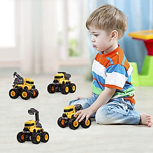 LONANDY Construction Truck Toy Push and Go Car Toys for Boys and Girls, Friction Powered Toy Car Set Include Crane Mixer Excavator Dump Truck, Party Supplies for Toddlers Kids Ages 3+