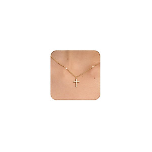 Tewiky Cross Necklace for Women, Dainty Simple 14k Gold Plated Cross Pendant Cute Necklaces for Women Gold Jewelry