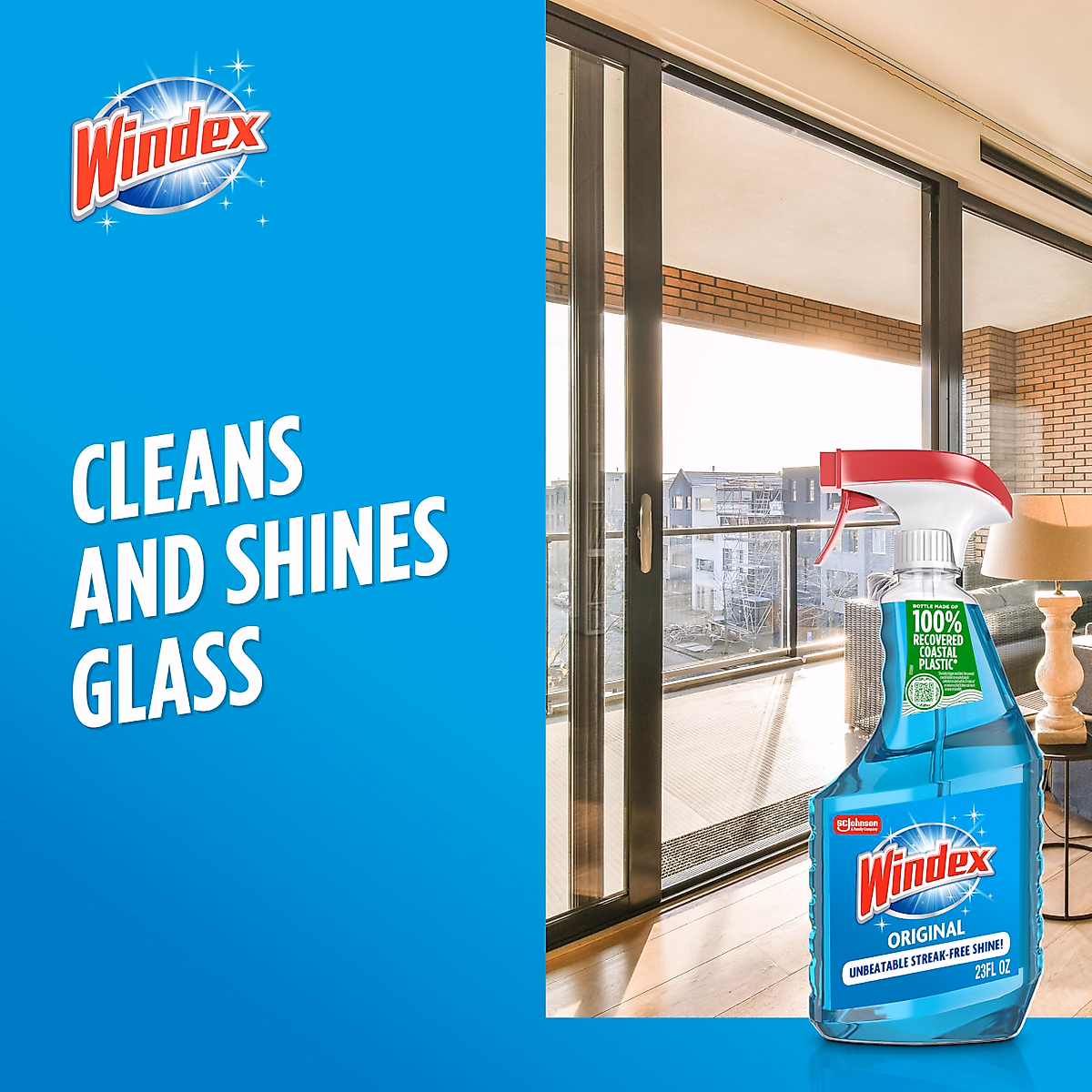 Windex Original Glass and Window Cleaner Spray Bottle, Original Blue, 23 fl oz - Pack of 6