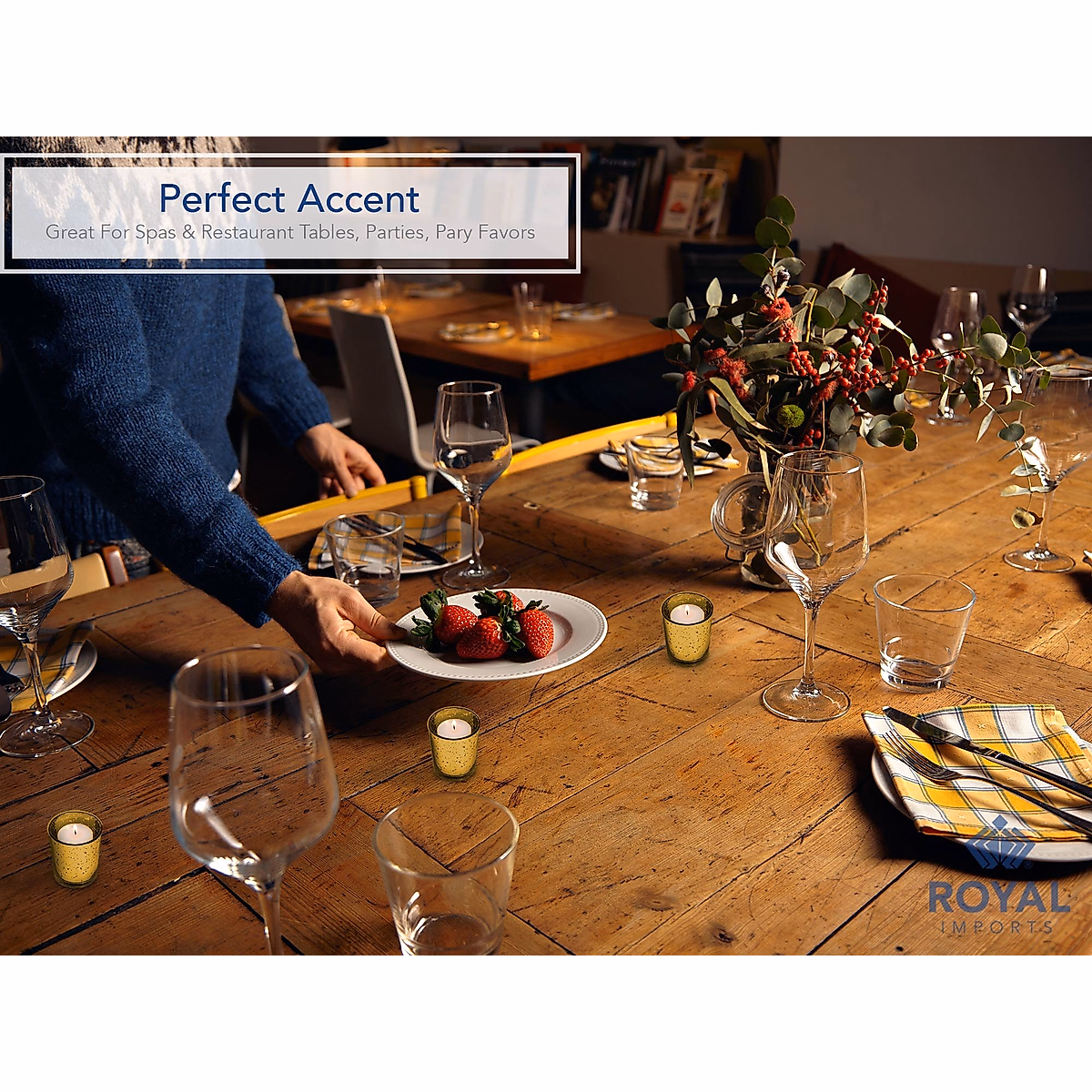 Royal Imports Gold Mercury Glass Votive Candle Holder, Table Centerpiece Tealight Decoration for Elegant Dinner, Party, Wedding, Holiday, Set of 36 (Unfilled)