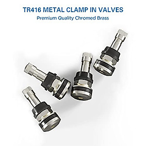 CKAuto 4 Pieces TR416 Metal Valve Stems Outer Mount Fits .453" & .625" Rim Holes Long 1 1/2", Silver