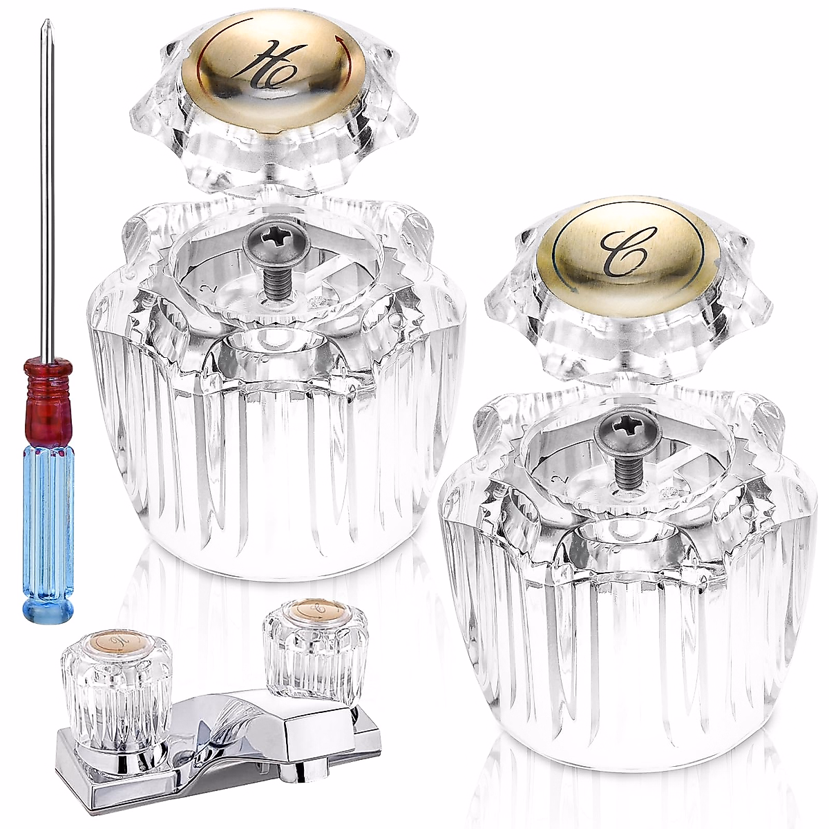 Bathroom Faucet Knobs Replacement, Bathtub Faucet Handles 1 Pair Hot and Cold 2 Knobs with A Screwdriver and Screws Compatible with Delta LDR Delex Peerless Faucets