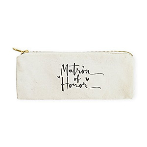 The Cotton & Canvas Co. Matron of Honor Wedding Cosmetic Pouch, Pencil Case, Bridal Party Gift and Travel Make Up Pouch