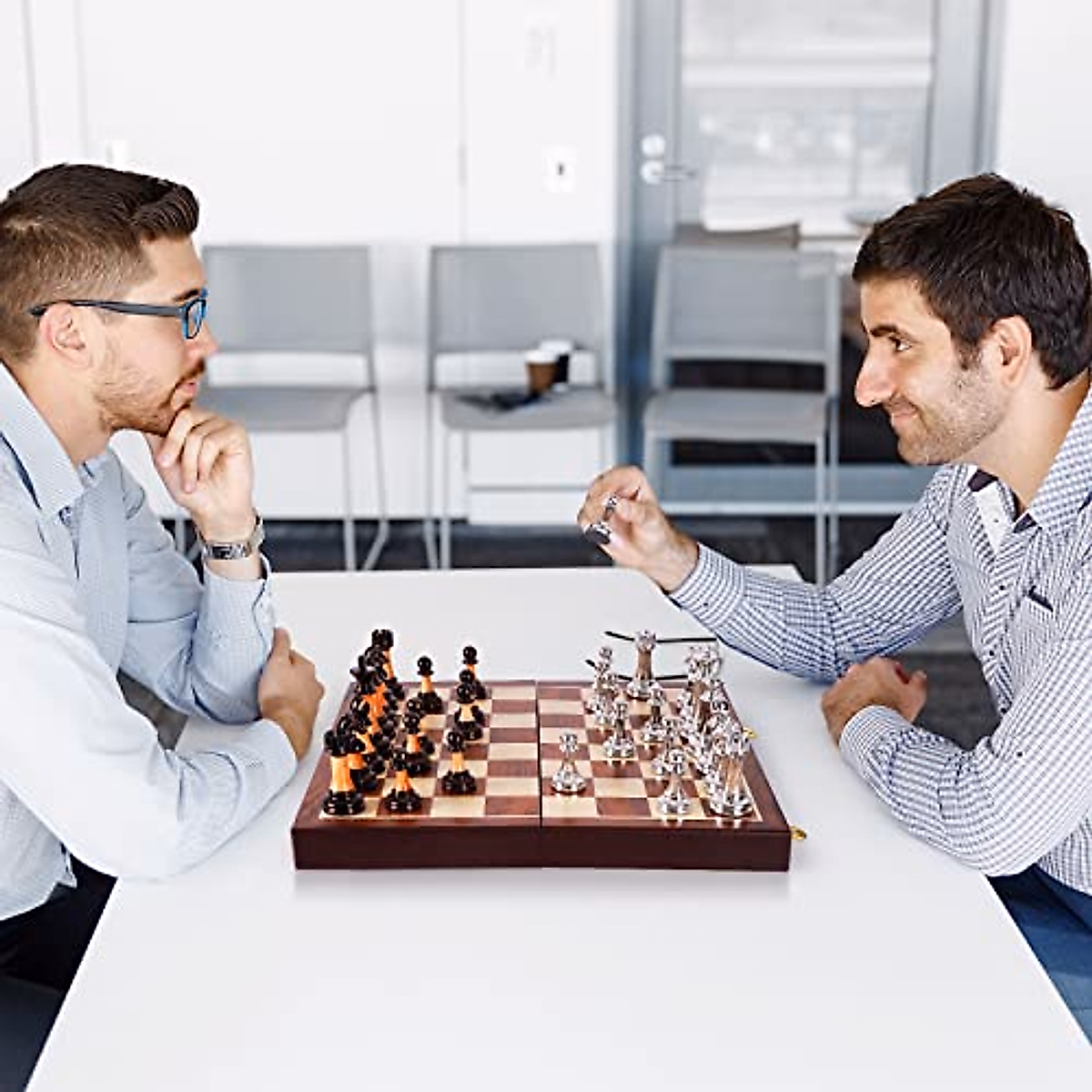 15" Metal Chess Sets for Adults Kids with Zinc Alloy + Acrylic Chess Pieces & Portable Folding Wooden Chess Board Travel Chess Set Board Game Gift – Metal Staunton Chess Pieces, & Storage Box