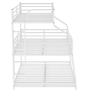 Triple Bunk Beds Twin XL/Full XL/Queen, Made of Heavy Duty Steel with Ladders and Full-Length Guardrails for Boys, Girls, Teens (White)