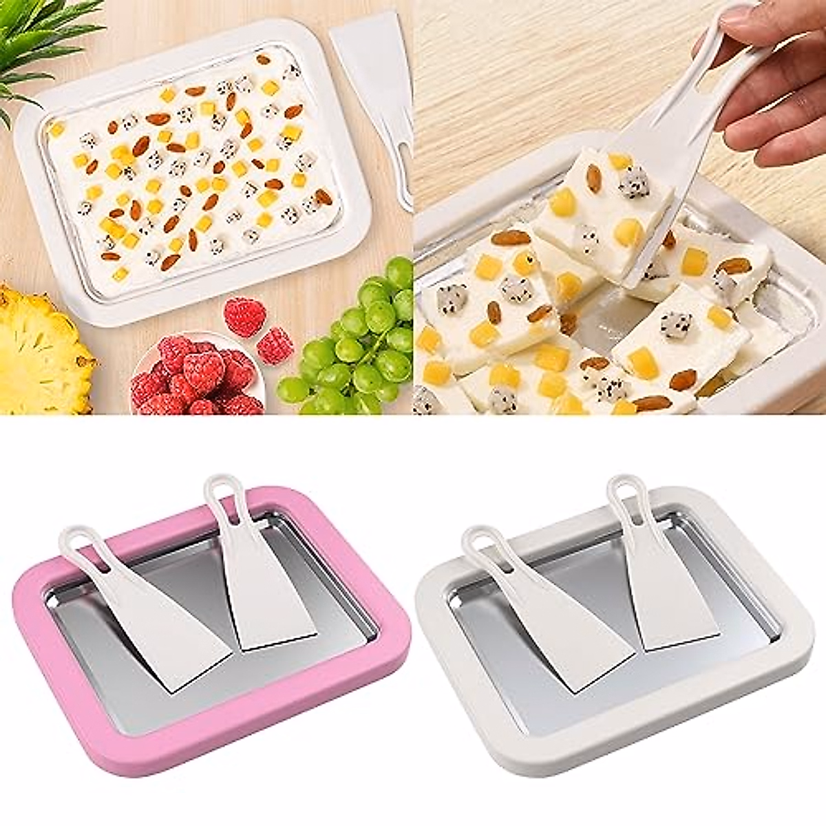 Handmade Cranked Ice Cream Rollers Unique Ice Cream Maker 2Shovels Kitchen DIY Frozens Treats Machines Ice Cream Maker Homemades DIY Ice Cream Roll Machines Frozens Yogurts Maker