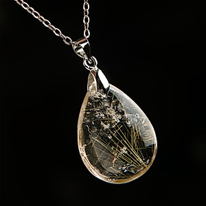 Yellow Golden Natural Rutilated Quartz Crystal Teardrop Water Drop Bead Necklace Charms Pendants 21x13x8mm