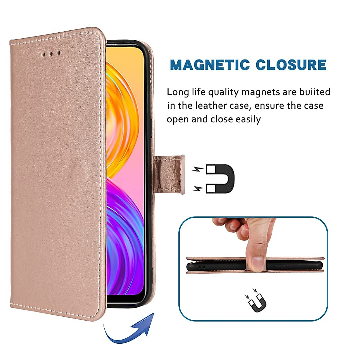 FDCWTSH Compatible with Oppo Reno2 Wallet Case Wrist Strap Lanyard Leather Flip Card Holder Stand Cell Accessories Folio Purse Slot Credit ID Phone Cover for Oppo Reno 2 2019 6.5 Women Men Rose Gold
