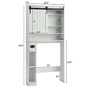 LOUVIXA Over The Toilet Storage Cabinet, Over Toilet Bathroom Organizer with Sliding Barn Door and Adjustable Shelf, Home Space Save Toilet Rack for Bathroom, Laundry (Farmhose White, 1 Barn Door)