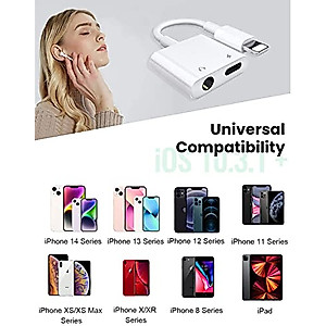 [Apple MFi Certified] iPhone Headphone Adapter 2 Pack, 2 in 1 Lightning to 3.5 mm Headphone Jack Adapter Aux Audio & Charger Splitter Cable for iPhone 14 13 12 11 XS XR X 8 7 6 iPad, Support iOS 16