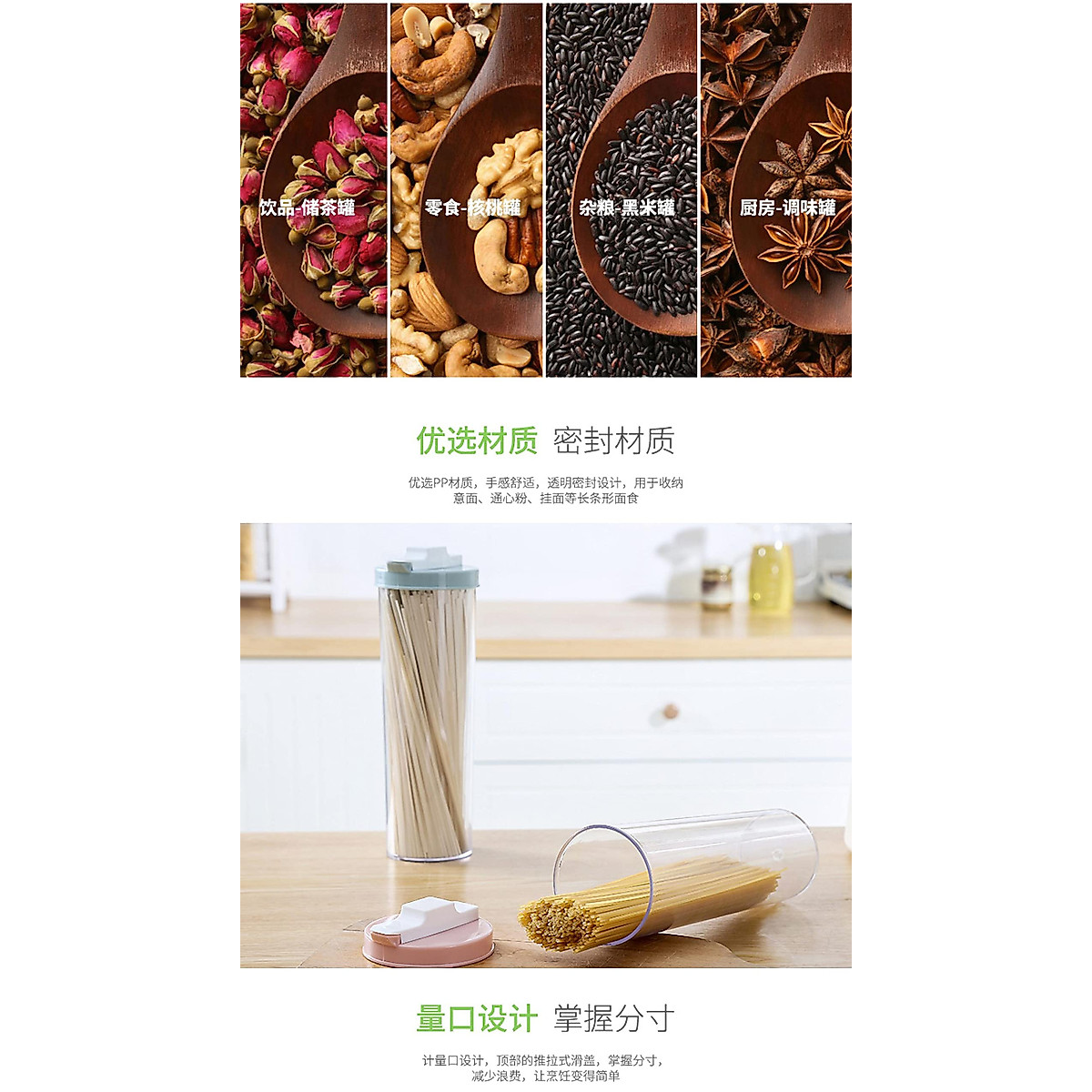 WEBERT Kitchen storage boxCreative storage jar sealed storage noodle kitchen hanging noodle storage box round pasta storage bucket blue