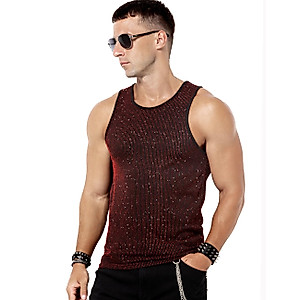 Arjen Kroos Men's Sequin Sleeveless Tank Top Sparkly Rave Metallic T-Shirt