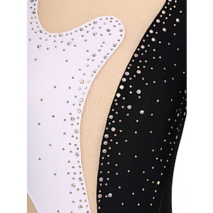 Yeahdor Women Ballet Dance Leotard Turtleneck Long Sleeve Gymnastics Leotards Rhinestone Bodysuit Tops Black&White Small