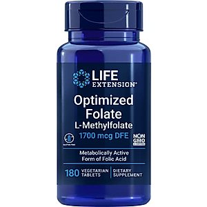 Life Extension Optimized Folate (L-Methylfolate) 1700 mcg DFE, 180 Veg Tablets