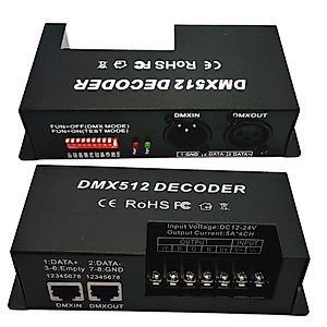 GIDERWEL 4 Channel DMX Decoder RGBW PWM DMX512 Dimmer Driver RGBW LED Strip Light Controller Input 12V-24V DC