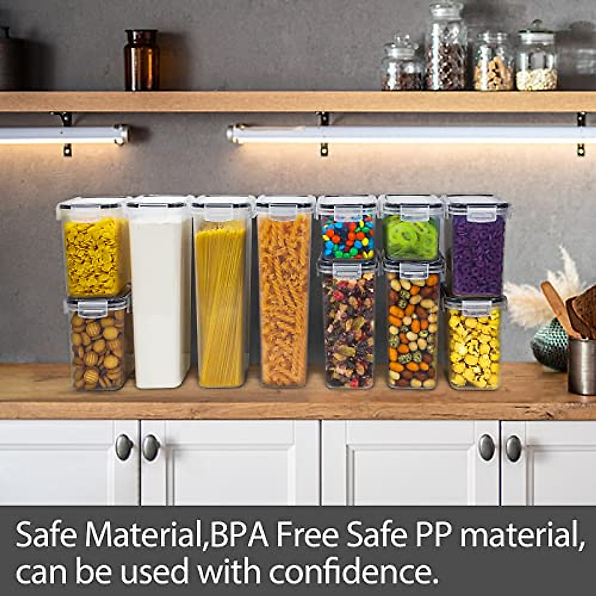 DDF iohEF 24 Pack Cereal Containers Storage Set, Airtight Food Containers, Kitchen Pantry Organization and Storage, BPA Free Plastic, for Pasta, Flour, Snack - Includes Labels, Marker & Spoons Set