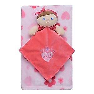 Baby Starters 2-Piece Snuggle Buddy Toy Rattle and Plush Baby Blanket Gift Set for Newborns and New Moms (Pink Dollie, 30"x36")