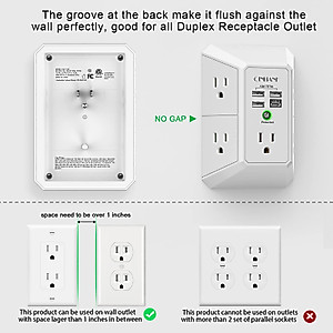 Wall Charger, Surge Protector, QINLIANF 5 Outlet Extender with 4 USB Charging Ports (4.8A Total) 3-Sided 1680J Power Strip Multi Plug Adapter Spaced for Home Travel Office (3U1C)
