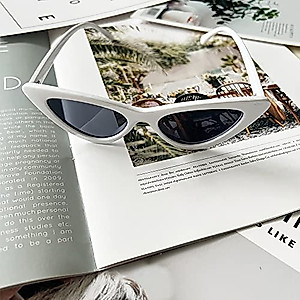 OZPYKAE Women's Vintage Cat Eye Sunglasses, Plastic Frame, Grey Lens, UV Protection Coating, Surfing, White