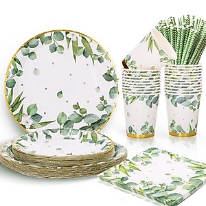 Gender Neutral Baby Shower Plates and Napkins for 25 Sage Green Party Decorations Boy Girl Birthday Bridal Shower Floral Wedding Gold Green Decor Greenery Safari Jungle Theme Boho chic Party Supplies