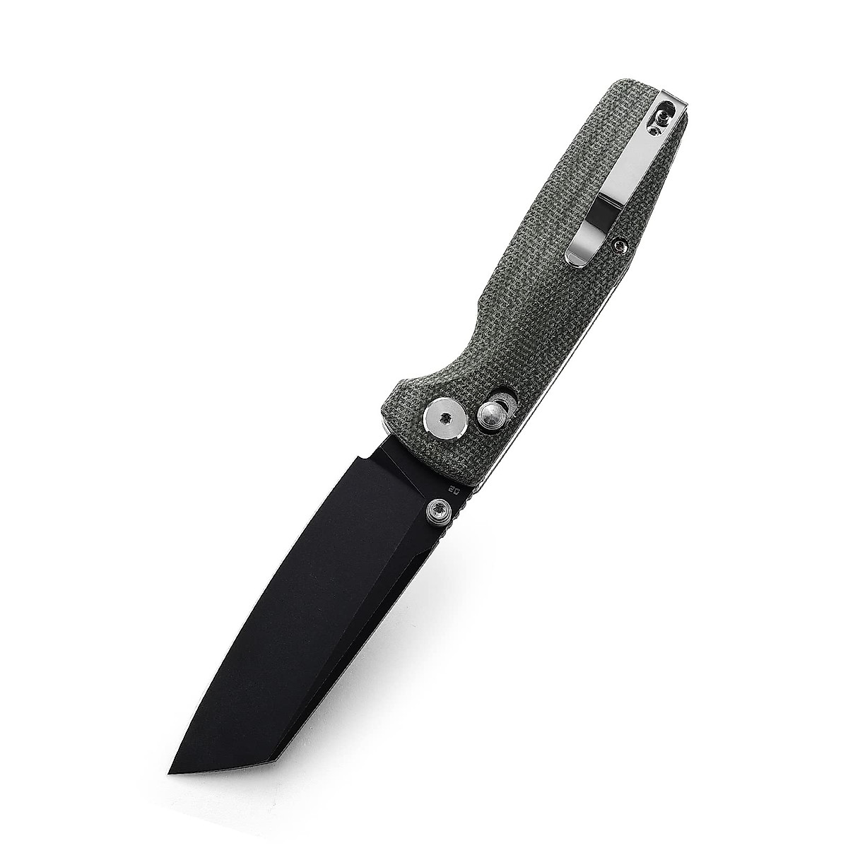 BESTECH KNIVES Pocket Folder Folding Knife: 3.07" D2 Steel Black Cleaver Blade, Micarta Scales, Thumbstud, B-Lock, EDC Steel Clip, BG43B-2 (Green Micarta)